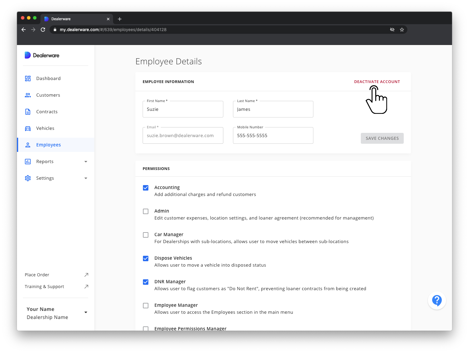 Deactivate or Reactivate an Employee Account in Dealerware Web – Dealerware