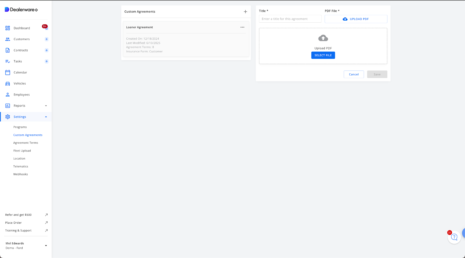 Add Custom Agreement(s) – Dealerware