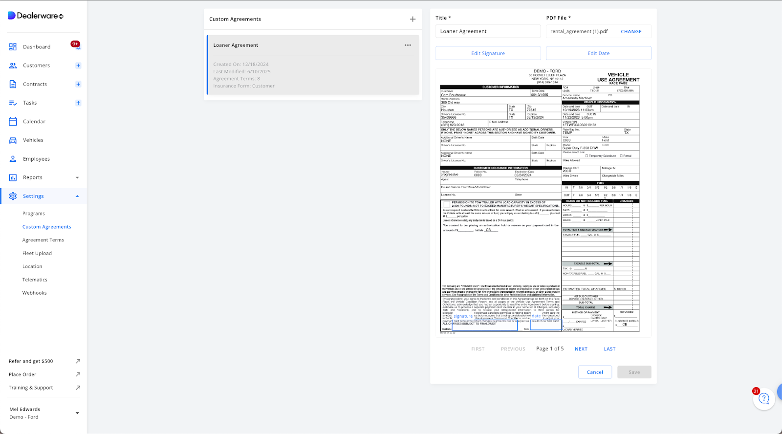 Add Custom Agreement(s) – Dealerware
