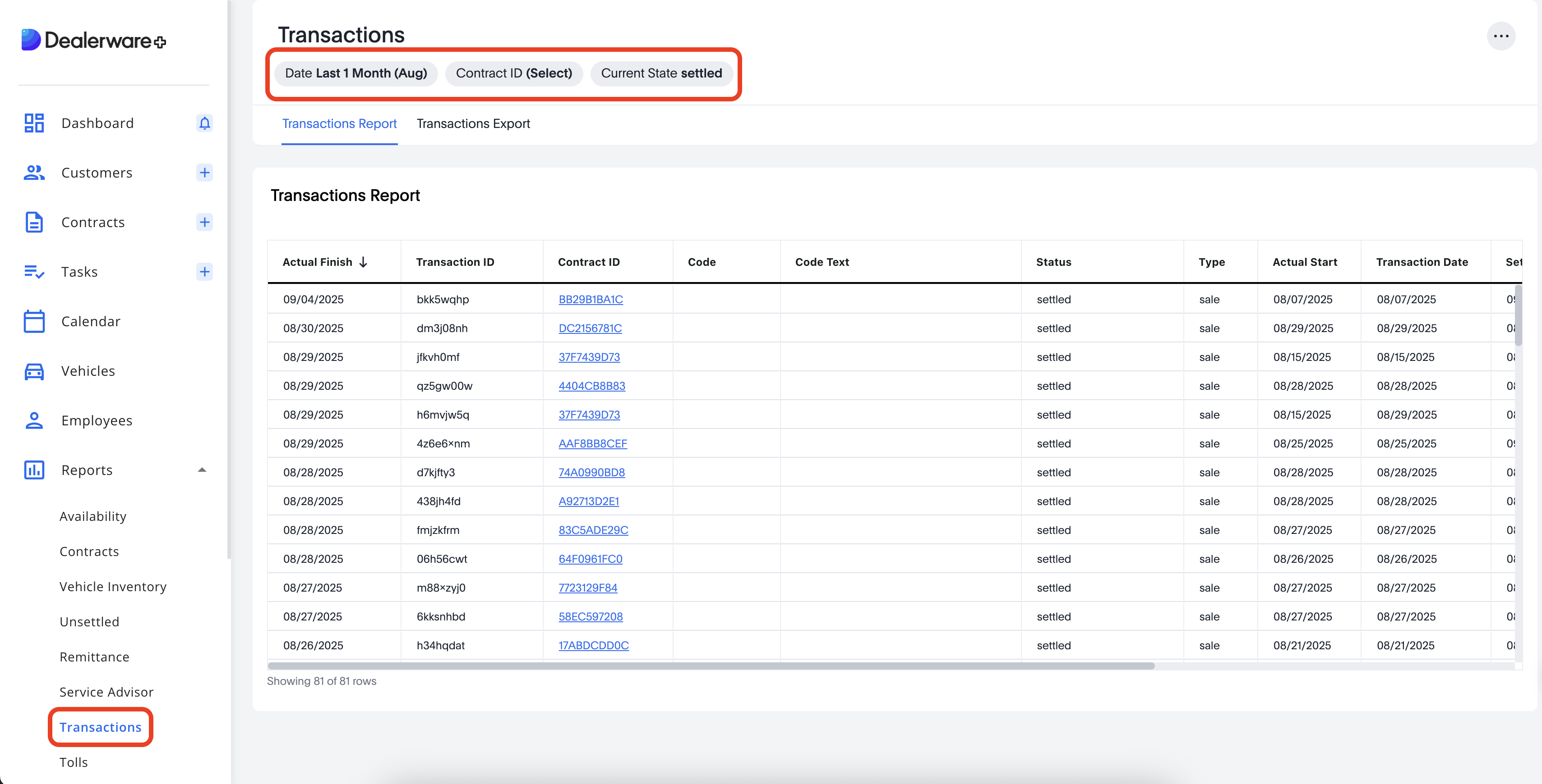 Learn about the Transactions Report – Dealerware